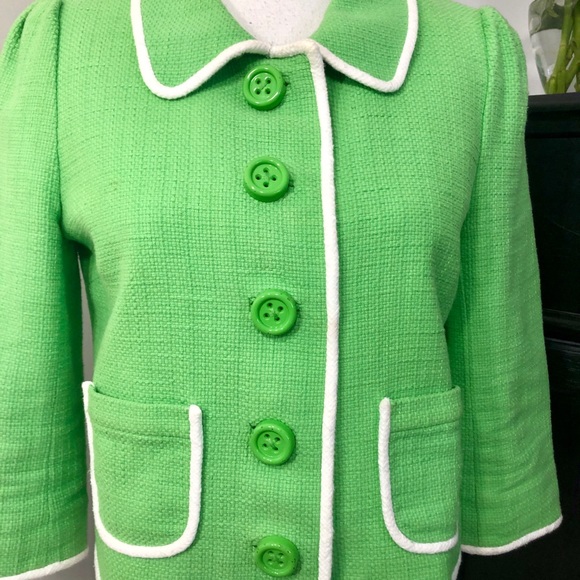kate spade | Jackets & Coats | Kate Spade Lime Green Jacket Wwhite Trim ...